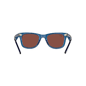 Ray-Ban RB2140 Original Wayfarer Square Sunglasses, Transparent Blue/Red, 50 mm