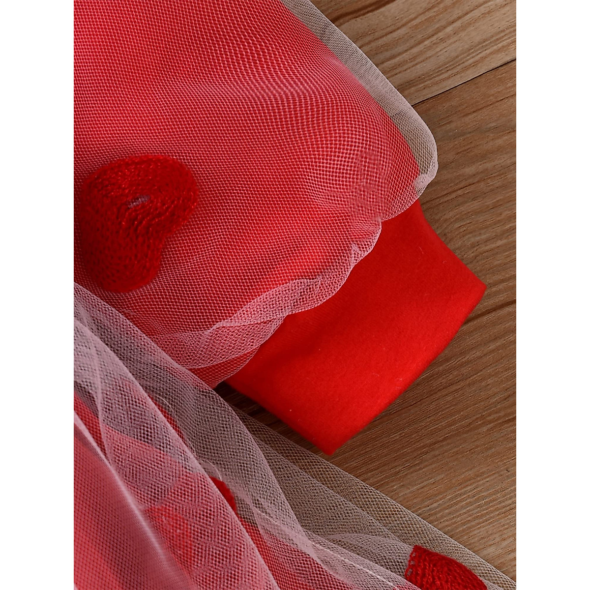 Valentine 's Day Baby Girl Love-Heart Letter Printed Mesh Patchwork Long Sleeve Dress with Headband (Red, 6-9 Months)