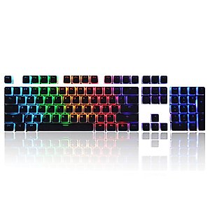 PBT Pudding Keycaps, Transparent Two-Color Key Cap, American Layout Mechanical Key Cap, Suitable for 61/68 / 84/104 Key Keyboard OEM Height (Only Sell keycaps) (Black)
