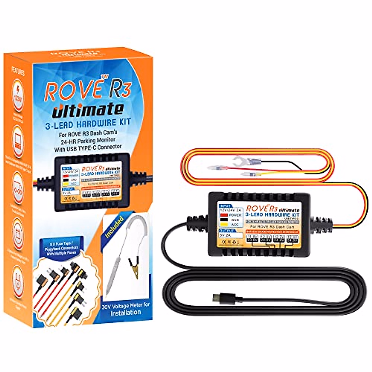 ROVE R3 Dash Cam | Hardwire Kit | 512GB Micro SD Card