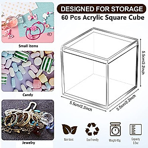 Tuanse Acrylic Box with Lid Clear Small Acrylic Box Plastic Square Cube with Lid Mini Acrylic Containers Display Box 2.2 x 2.2 x 2.2 Inch for Candy Pill Tiny Jewelry Toys Gifts (60)