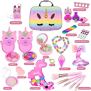 MagicToiee Brithday Gifts Unicorn Makeup Kit for Kids, Washable Cosmetic Set as Princess Birthday Gift Toy with Bag, Children Cosmetic Beauty Set for Girls Age 4 5 6 7 8 9 10 Year Old