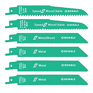 Amazon Brand - Denali Bi-Metal Reciprocating Saw Blade Set (6T, 14T, 18T), 15-Piece