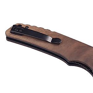 MOTEECRAG Walnut edc knife Wood handle folding pocket knife bulk edc mini flipper knife with Clip, Real Wood Handle for Men Women Everyday Carry for Indoor Outdoor Gift