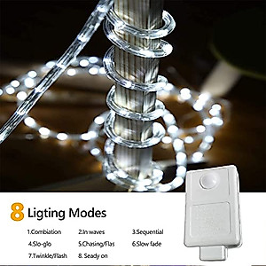 50ft 360 LED Rope Lights Outdoor, Connectable and Flexible Tube Lights with 8 Modes, Waterproof Indoor Outdoor LED Rope Lighting for Deck, Garden, Pool, Patio, Wedding, Xmas Decorations (White)