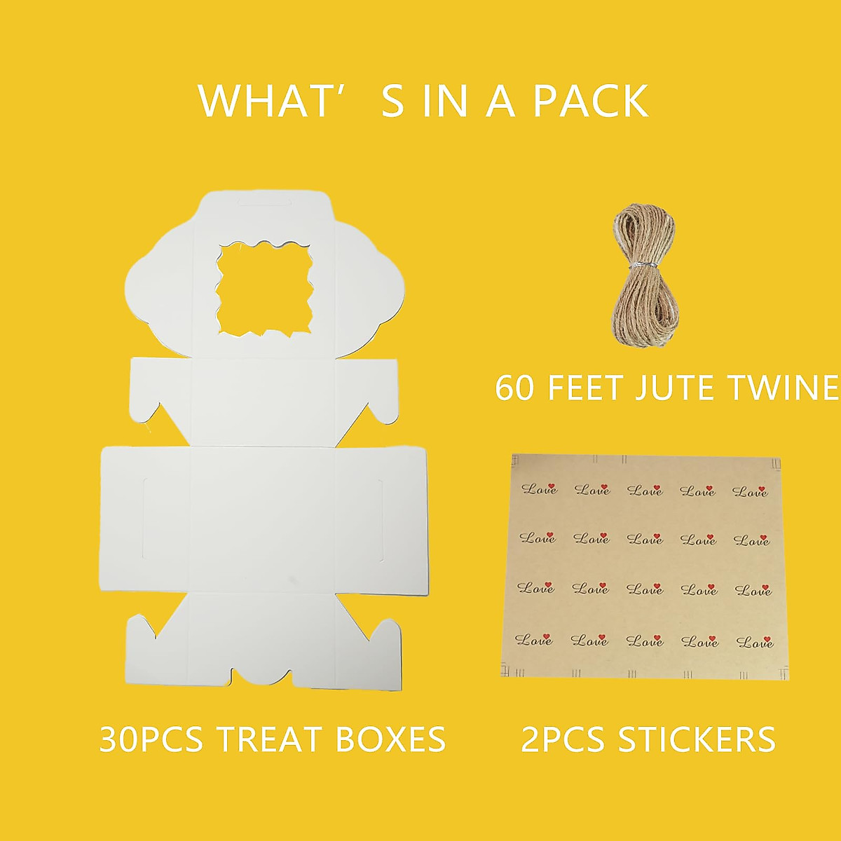 PQZKLDP 30PCS - 4x4x2.5 Inches White Mini Bakery Treats Boxes - Suitable for Mini Cake,Cupcake,Pastries,Bakery Treats,Cookies and Mini Bundt Cake-Perfect for Celebrations and Gifts