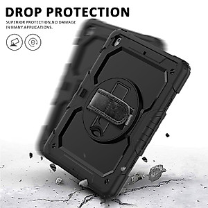 iPad 9th/8th/7th Generation Case, iPad 10.2 Case 2021/2020/2019, [Kid Proof] ambison Full Body Protective Case with 9H Tempered Glass Screen Protector, 360° Rotatable Kickstand & Hand Strap (Black)