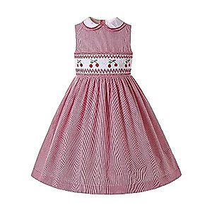 Pettigirl Girl Toddler Lovely Red Stripe Sleeveless Sundress Hand Embroidery Smocked Dress
