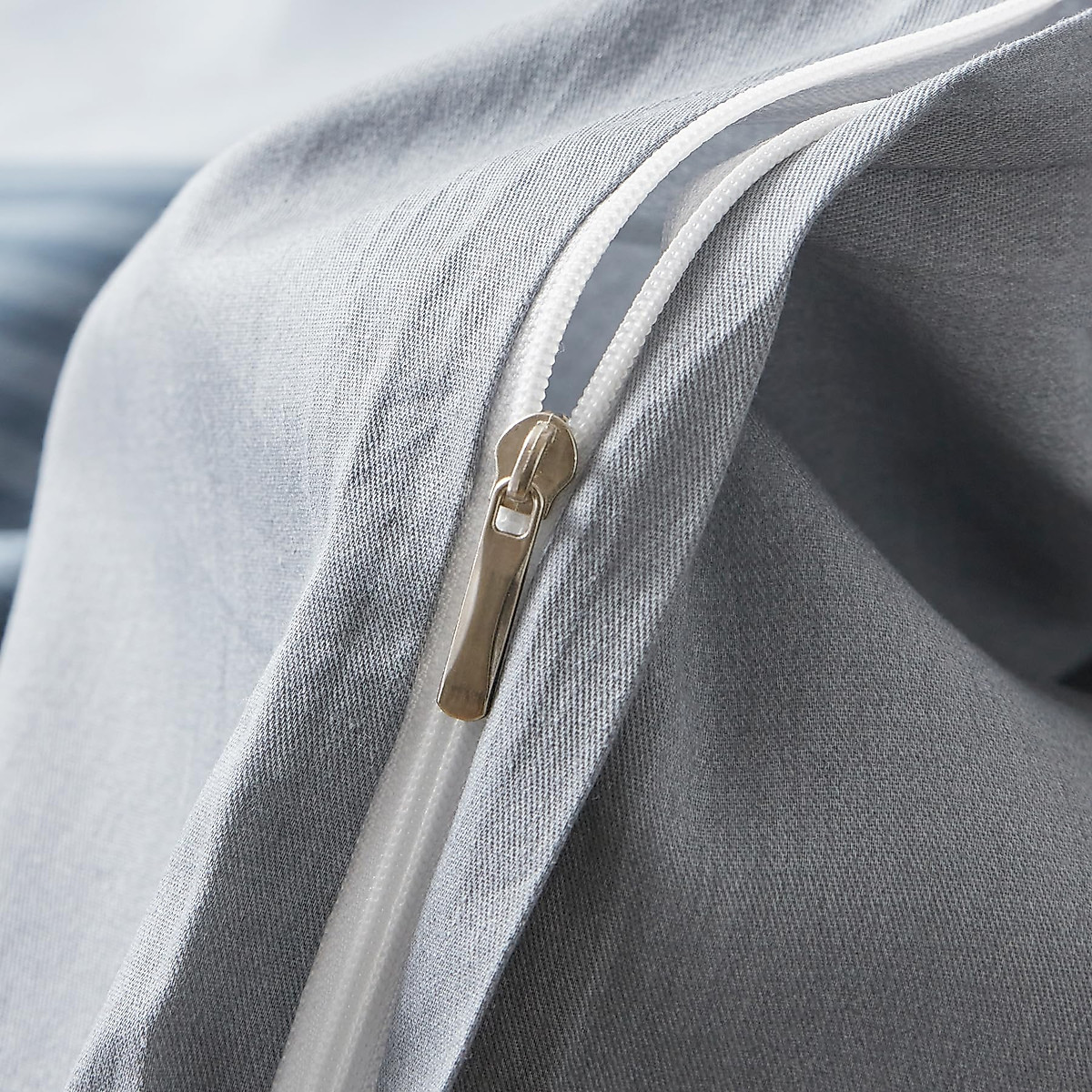 YuHeGuoJi Teal Blue Geometric Duvet Cover King 100% Cotton 3 Pcs Set 1 Neutral Grey Striped Duvet Cover with Zipper Ties 2 Pillowcases Modern White Pinstripe Bedding Set