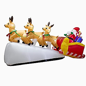 luxfcup 9FT Long Christmas Inflatable Santa Reindeer Decoration for Outdoor Yard Santa Sleigh Inflatable Outdoor Decorations with LED Lights Christmas Blow Up 3 Deers with Sleigh Decor
