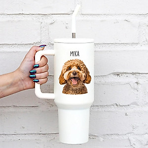 Custom Cat, Pets Photo Personalized Tumbler 40 oz Laser Engraved, Insulated Cup with Handle, Lid and Straw, Vacuum Insulated, Coffee Mug, Personalized Gifts For Cat Mom 3