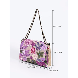 Wabilu Women Girls Summer Straw Bag Sequin Floral Embroidery Straw Clutch Purse Woven Shoulder Handbag For Beach Party Wedding With Random Flower Pattern