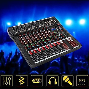8-Channel Audio Mixer 110V Professional Live Studio DJ USB Bluetooth Stage Mixing Console 18W