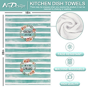 AnyDesign Spring Buffalo Plaid Kitchen Towels Watercolor Floral Truck Bicycle Dishcloth 18 x 28 Inch Blue White Plaids Stripes Hand Drying Tea Towel for Cooking Baking Cleaning Wipes, Set of 4