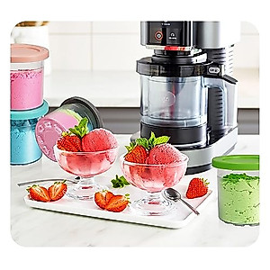 Moloudan 16 oz. Containers, 4-Pack Pints and Lids Replacement For Ninja Creami NC299AMZ NC300 NC301 Series, BPA-Free & Dishwasher Safe (Blue, Pink, Green, Grey)