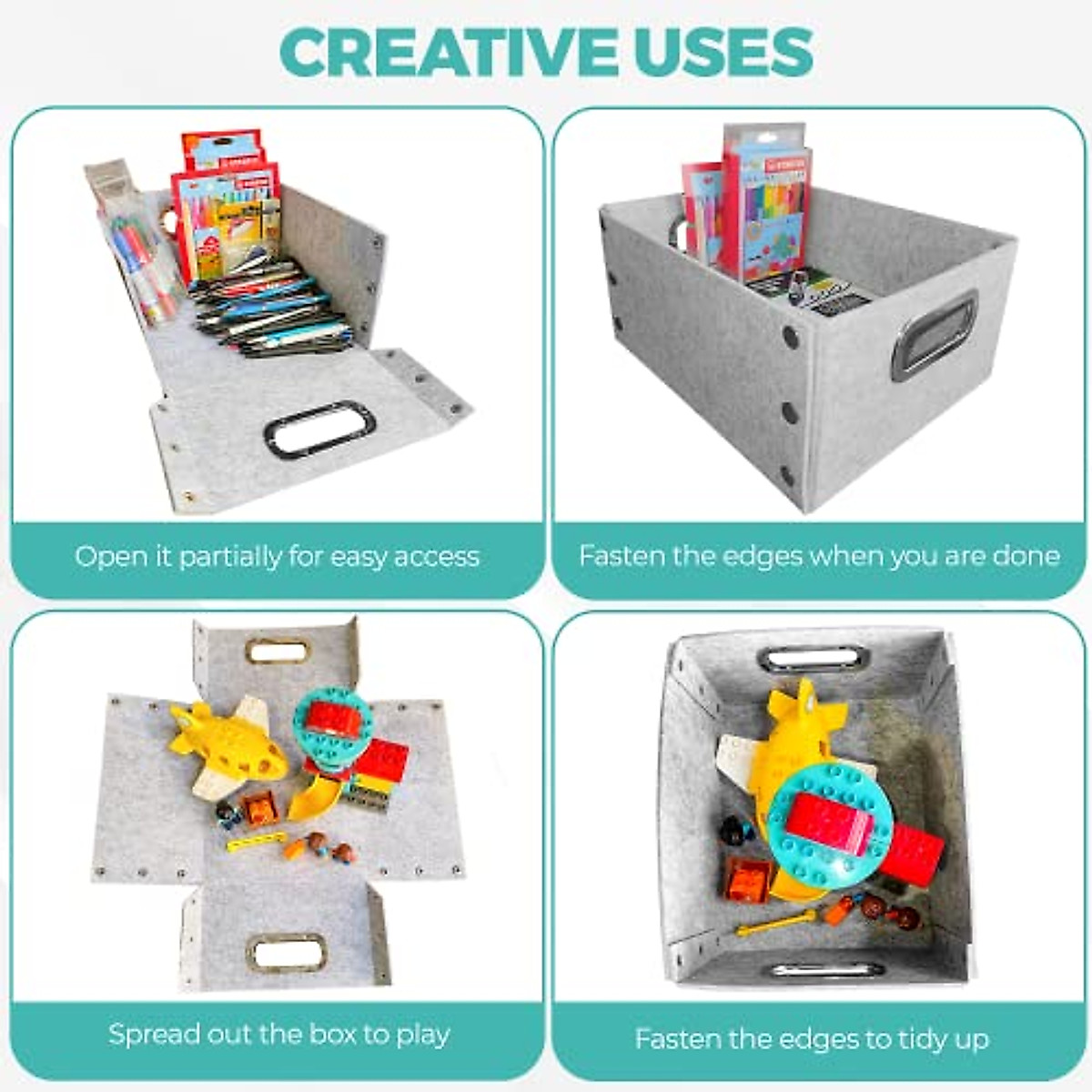 SAM AND MABEL Felt Storage Basket with Handles - (Pack of 3) Collapsible Magazine Basket Organizers for Closet and Shelves, Decorative Fabric Storage Bins for Toys, Books, Clothes, Diapers