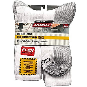 Dickies Genuine Men's 5-pair Crew Style Work Socks - White with Grey (6-12)