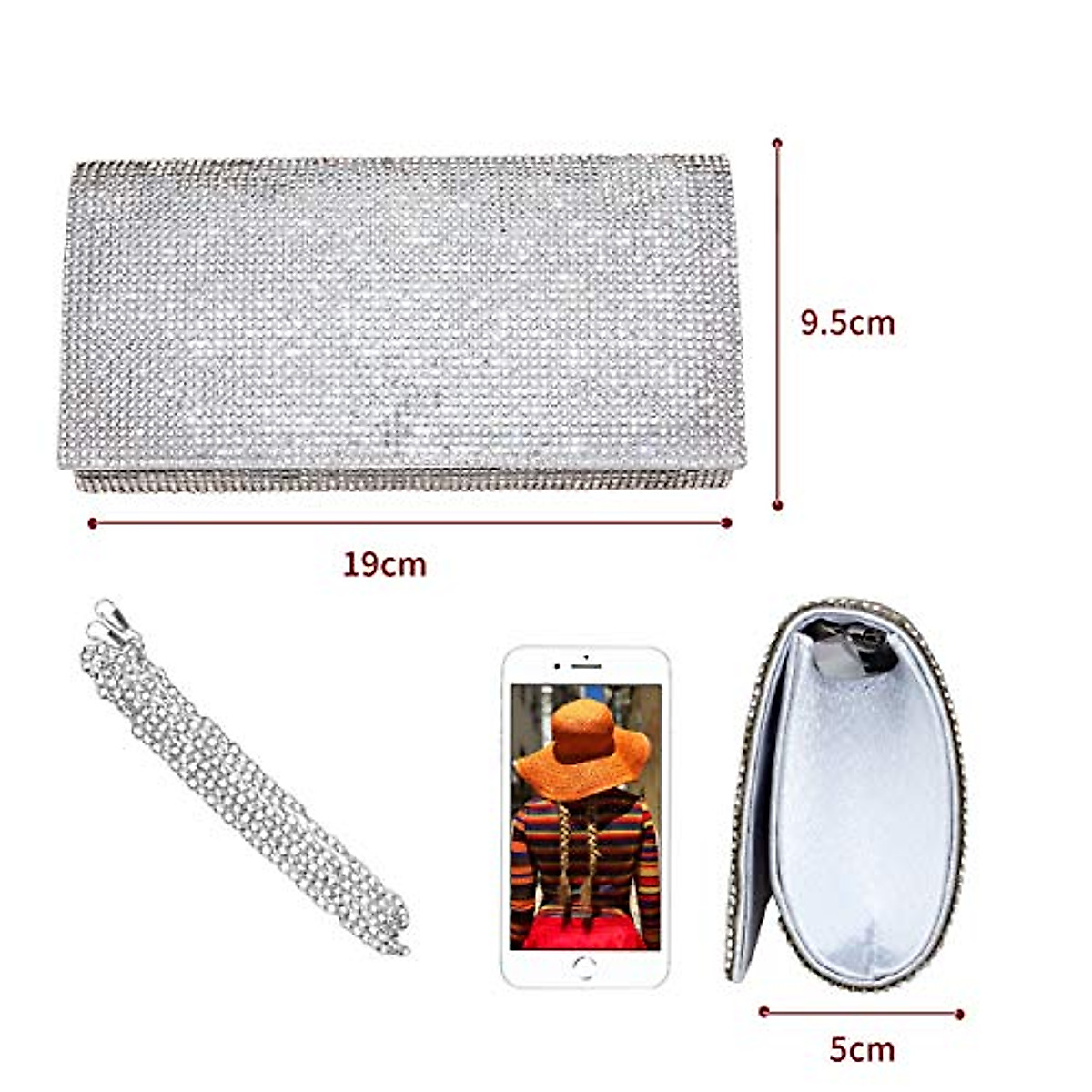 Labair Rhinestone Clutch Purse for Women Sparkly Evening Bag Wedding Formal Prom Handbag,Silver