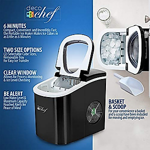 Deco Chef Black Compact Electric Top Load Ice Maker with The Smoothies Bible Recipe Book