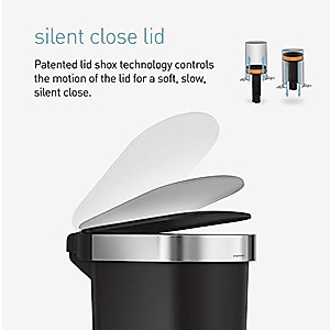 simplehuman 40 Liter / 10.6 Gallon Slim Kitchen Step Trash Can with Liner Rim, Black Plastic