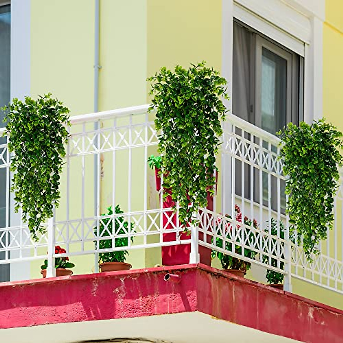 Sggvecsy 4 Pack Artificial Hanging Plants Fake Hanging Plant Faux Hanging Eucalyptus Plants UV Resistant Plastic Plants for Indoor Outdoor Room Wall Wedding Patio Porch Decor