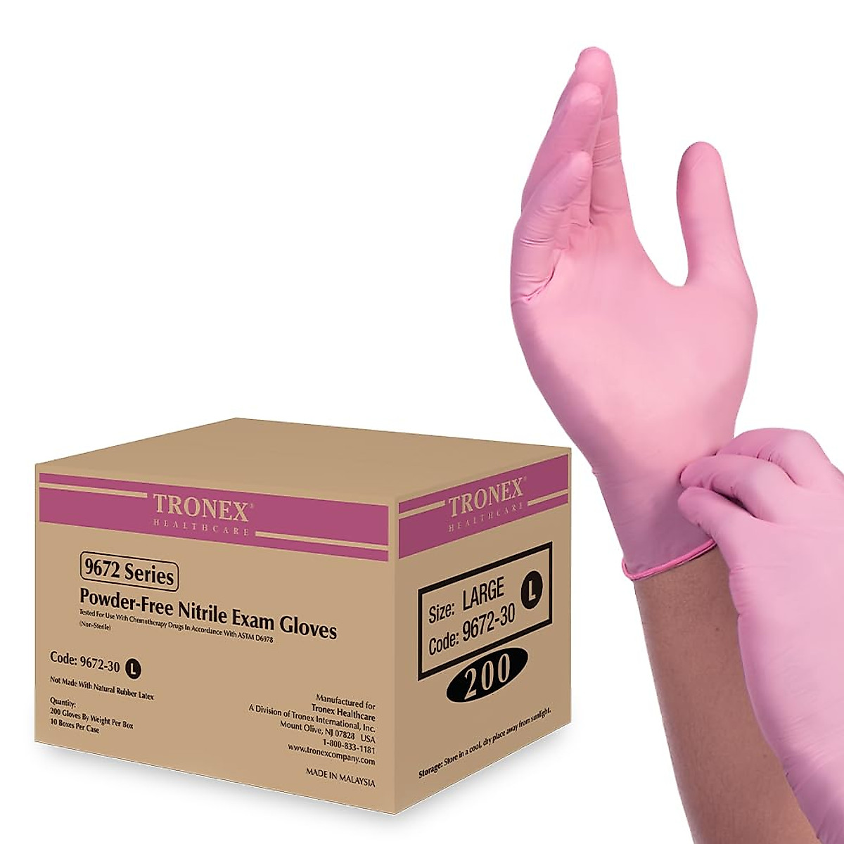 200-2000 PCS Tronex Pink XS - XL Nitrile Exam Gloves Chemo Rated Finger Textured Powder Free Medical Grade Non Latex Disposable Gloves (2000, XS)