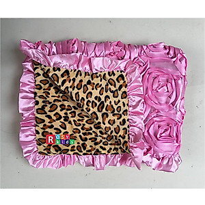 Rosy Kids Soft Baby Blanket, Outdoor Kit Standard Size for Baby Girl and Baby Boy, Baby Pink 3D Rosette Cheetah Print Velvet