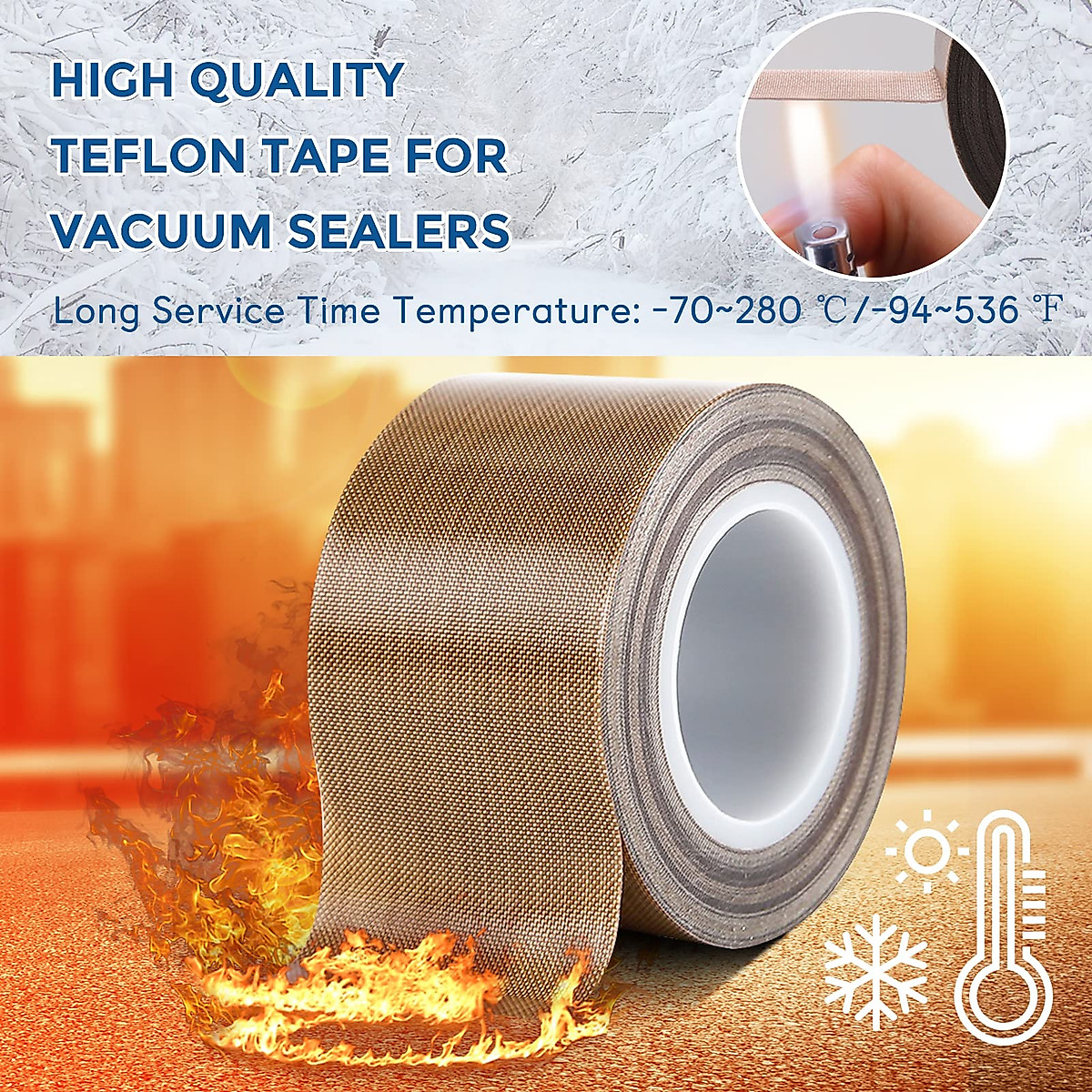 Teflon Tape, 2 in 30 FT Fabric PTFE Tape for Hand or Vacuum Impulse Sealer Machine, PTFE Coated Adhesive Tape for FoodSaver, Seal A Meal, Weston etc.