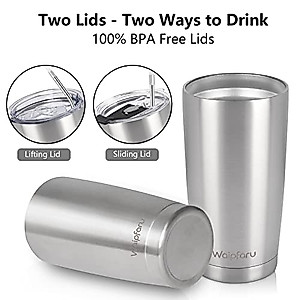 Waipfaru 20 oz Tumbler, Insulated Tumblers with Lid and Straw, Double Wall Durable Travel Coffee Mug, Stainless Steel Vacuum Tumbler, Splash-Proof Powder Coated mug for Cold & Hot Drinks (Stainless)