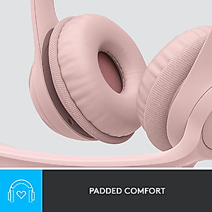 Logitech H390 Wired Headset for PC/Laptop, Stereo Headphones with Noise Cancelling Microphone, USB-A, in-Line Controls for Video Meetings, Music, Gaming and Beyond - Rose