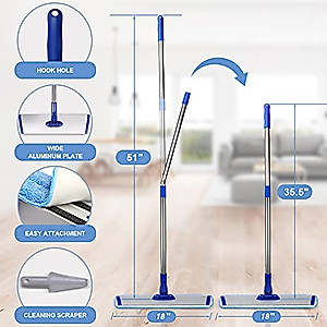 18" Professional Microfiber Mop Floor Cleaning System, Flat Mop with Stainless Steel Handle, 4 Reusable Washable Mop Pads, Wet and Dust Mopping for Hardwood, Vinyl, Laminate, Tile Cleaning