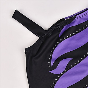 Girls Flame One Cold Shoulder Athletic Dance Gymnastic Leotards Bodysuit Outfit Purple & Black Size 10