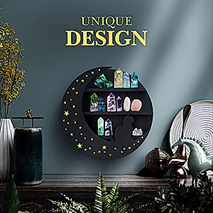 Black Crescent Moon Shelf for Crystals - Crystal Moon Shelves, Crystal Shelf Display for Stones, Moon Wall Shelf for Crystals and Stones, Moon Shelf Wall Decor, Moon Crystal Shelves, 12"x12"x3"