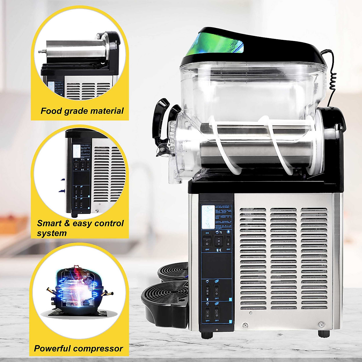 REEGIN-TECH Commercial Slushy Machine 6.4 Gal, 110V/60HZ, Margarita Machine Granita Frozen Beverage Machine Slushie Maker Juice Beer Syrup Cocktail for Bar Buffet Cafe Restaurant Party (2 TANKS 24L)