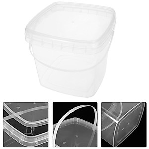 Homoyoyo Clear Plastic Bucket with Handle Lid,Heavy Duty Square Plastic Bucket Ice Cream Buckets Food Storage Containers Water Pail Industrial Pail Party Tub Empty Paint Can
