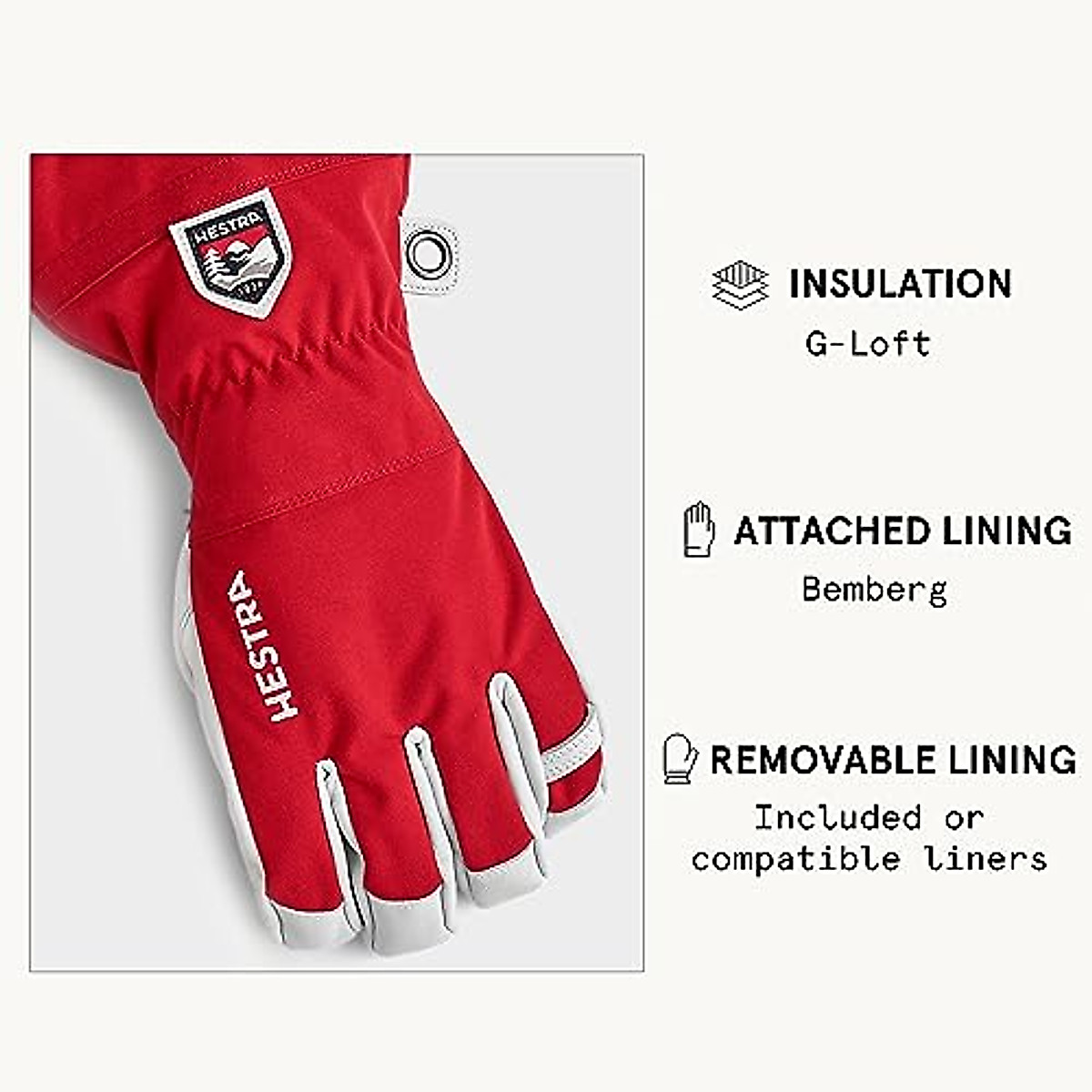 Hestra Army Leather Heli Ski Glove - Classic 5-Finger Snow Glove for Skiing, Snowboarding and Mountaineering, Red, 8
