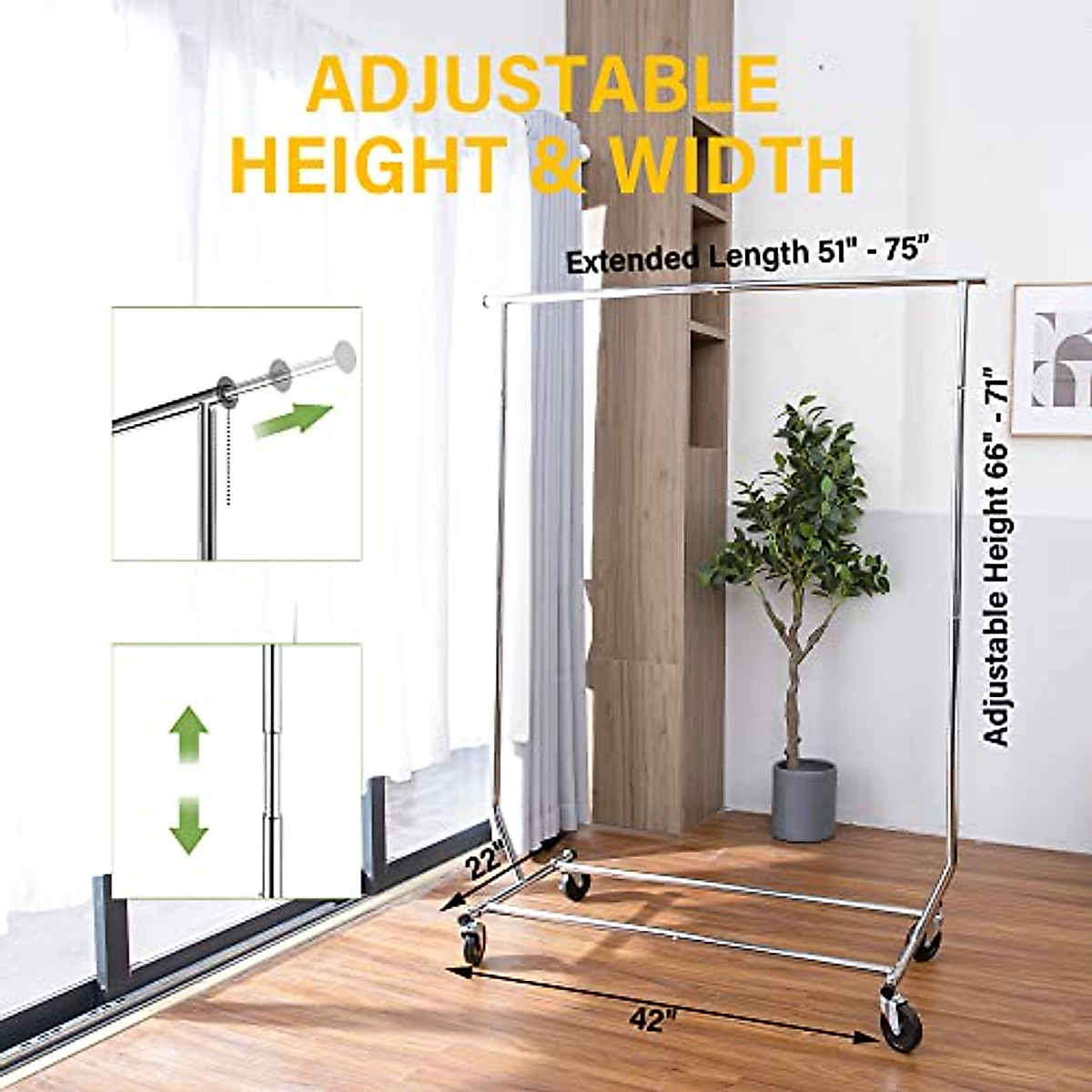 BIEAMA Clothing Garment Rack, Capacity 450 lbs Standard Rod, Heavy Duty Coat Rack, Chrome