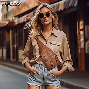 SUOSDEY 2024 Sling Bag for Women Leather Crossbody Bags for Women Trendy Chest Bag Traveling Walking