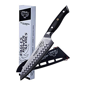 EAGLES KITCHENWARE Chef's Knife – Eagles Power Series – AUS10 Japanese Super Steel – Vacuum treated– Gift Box & Blade Guard (7" Chef's Knife)