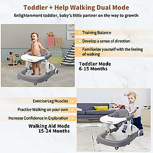Baby Walker, 3-Gear Height Adjustable Foldable Infant Toddler Walker with Foot Pads, Baby Walker with Wheels, Baby Walkers and Activity Center, Baby Walkers for Baby Boys and Baby Girls 6-24 Months
