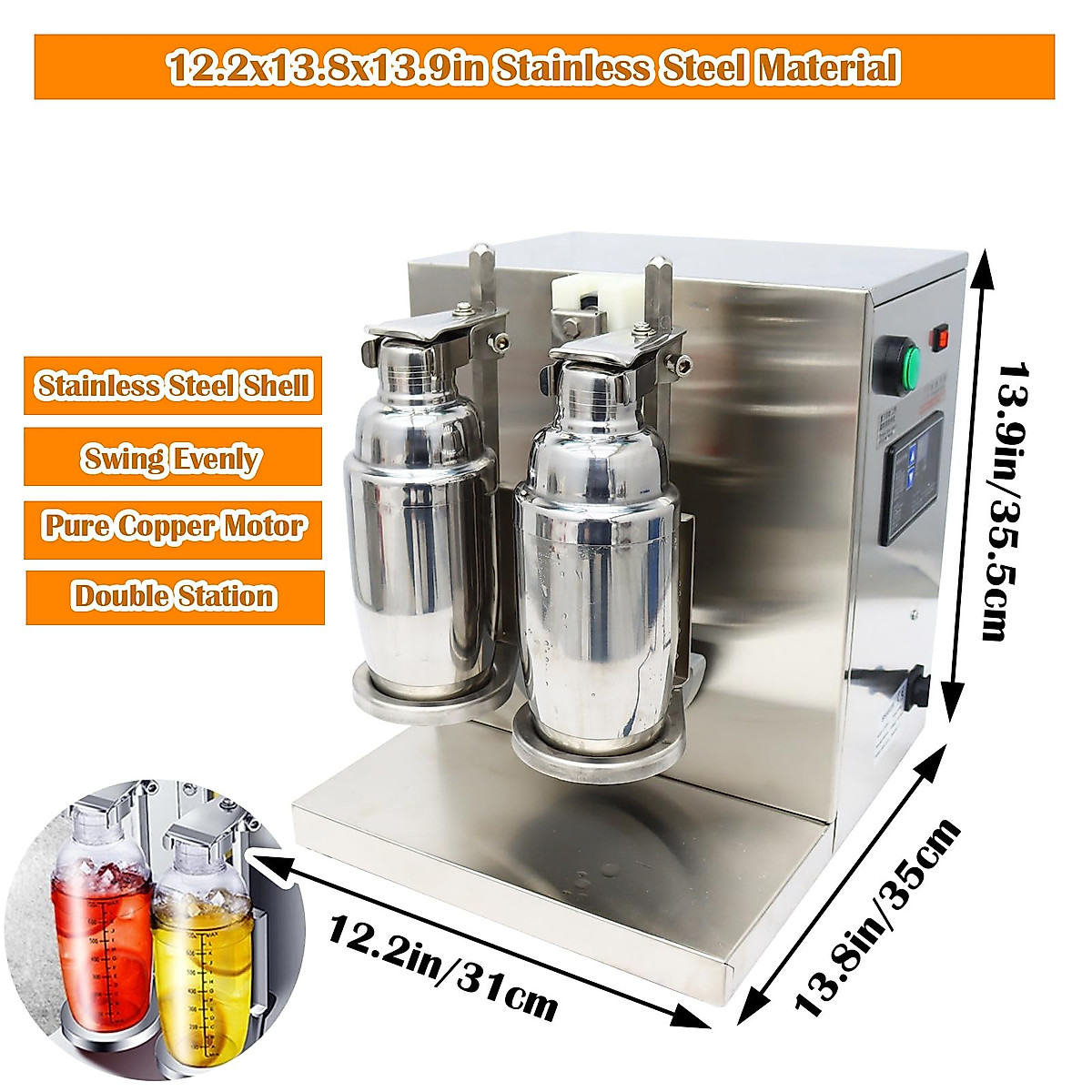 INTBUYING Automatic Milk Tea Shaking Machine Double Stations Bubble Boba Milk Tea Shaker Stainless Steel Electric Milking Tea Mixing Blender with 4 Mugs for Bubble Tea Beverages Coffee
