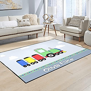 Transport Vehical Train Personalized Polyester Fiber Non-Slip Home Decor Carpets,Custom Area Rug Carpet Floor Mat for Bedroom Living Room Home Playroom Size 5.2'x7.5'