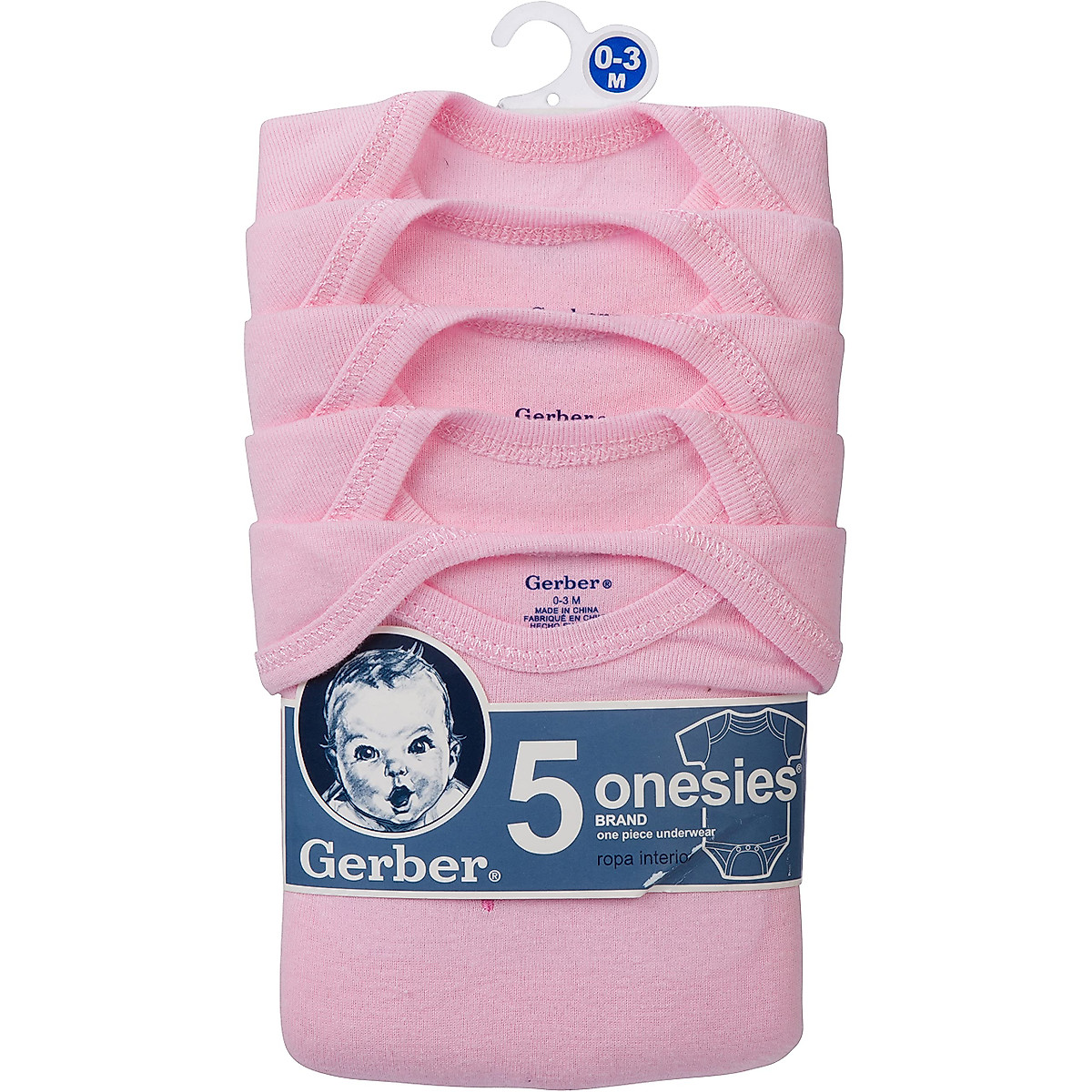 Gerber Baby 5-Pack Solid Onesies Bodysuits, Pink, 6-9 Months