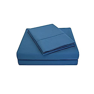 SUPERIOR Cotton Percale Deep Pocket Sheet Set, California King, Navy Blue, 4-Pieces