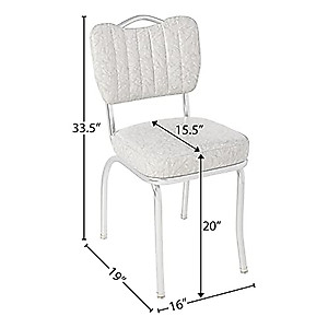 Richardson Seating Single Tone Channel Handle Back Retro Kitchen Chair with 2" Box Seat, Cracked Ice Grey, 18"