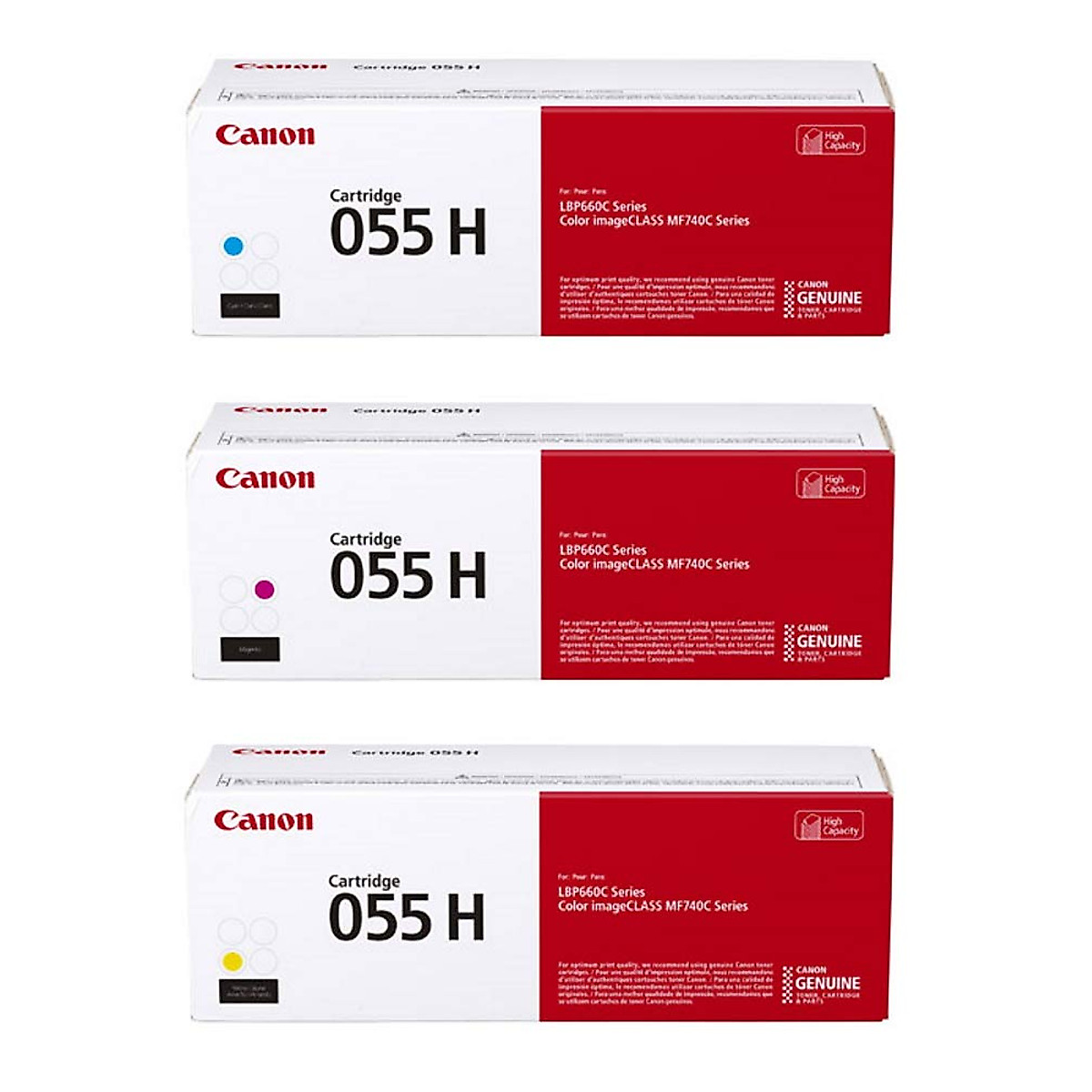 Canon Genuine 055 High Yield CMY Color Toner Cartridge Set, 3-Pack, CRG-055H