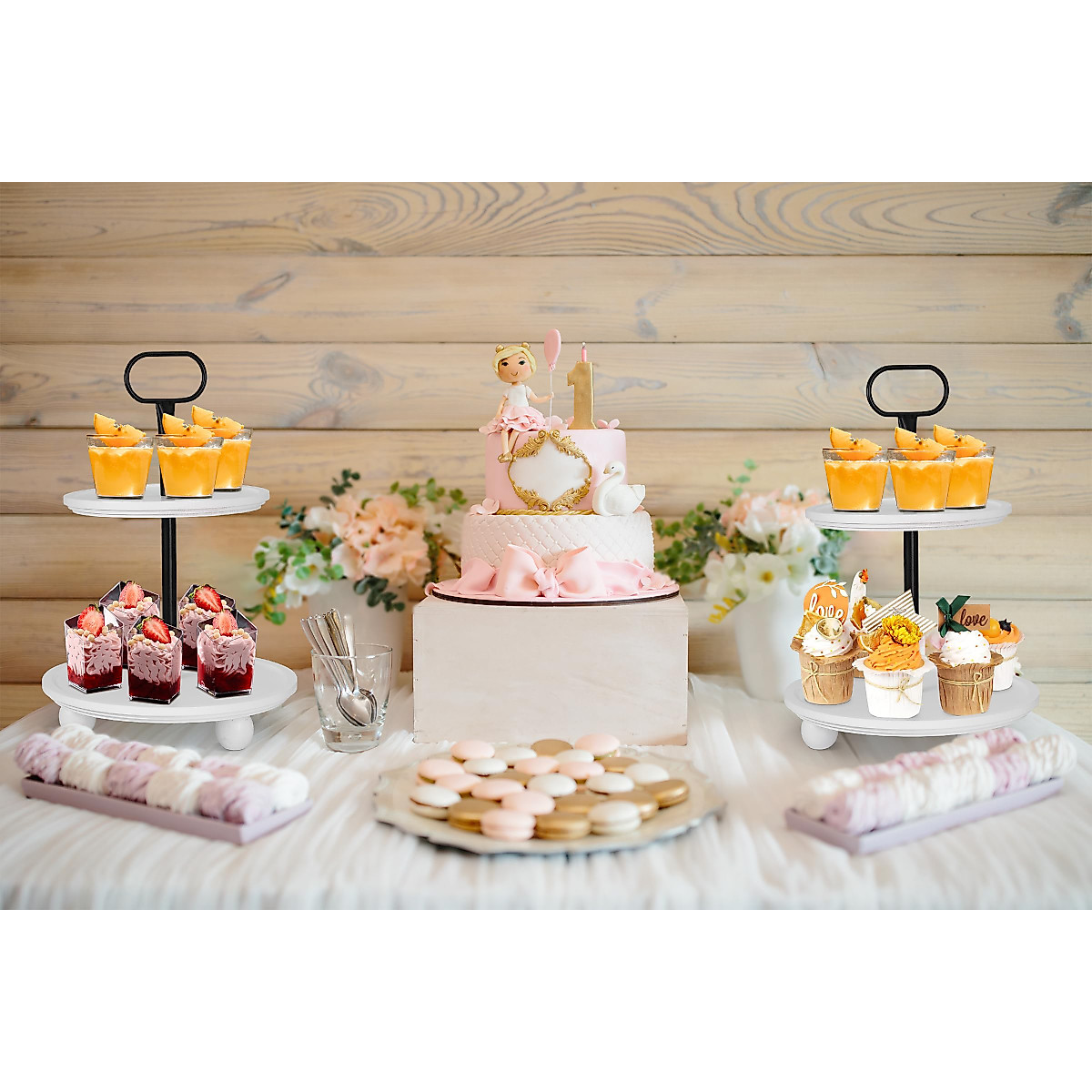 Farmhouse Tiered Tray Decor 2 Tier Tray with Handle, Wood Serving Tray for Kitchen Coffee Bar Table, Dessert Table Display Tray Cupcake Stand Perfect for Wedding Party Home Decor Display