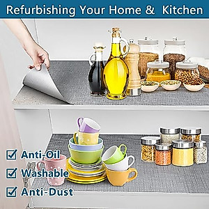 Self Adhesive Shelf Liner, Peel and Stick Drawer Liner Waterproof Contact Decor Liner with Grain Texture for Kitchen Walls Cabinets, Bedroom Classroom, Cover Book-11.8 x 118.1 inches, Silver Gray