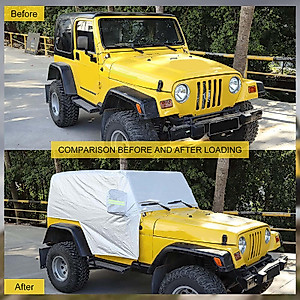 RT-TCZ Car Rain Snow Sunshade Cover Accessories for 1997-2006 Jeep Wrangler TJ Windproof Dustproof Scratch Resistant Outdoor UV Protection Auto Cover