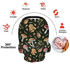 Nursing Cover Breastfeeding Scarf Mushroom Leaves on Black-for Baby Car Seat Covers, Stroller Cover, Carseat Canopy(228vb2b)